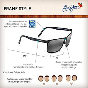 Maui Jim Men's Wana Polarized Rectangular Sunglasses, Matte Black/Neutral Grey, Large