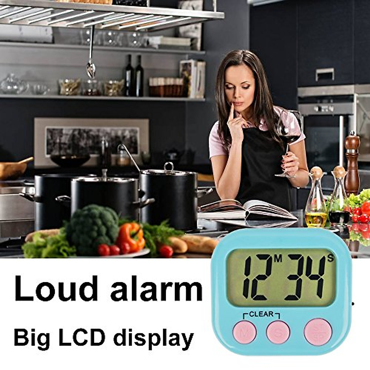 6 Pack Digital Timer for Teacher Small Timers for Kids Magnetic Back Big LCD Display Loud Alarm Minute Second Count Up Countdown with ON/Off Switch for Classroom, Homework, Exercise(3 Blue & 3 White)