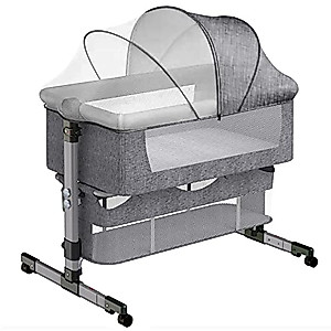 JOLIE VALLÉE TOYS & HOME Baby Bassinet, 2 Height Adjustable Baby Bed and Bedside Crib Bedside Sleeper, Portable Baby Crib, Baby Bedside Swingable Bassinet for New Born with Mattress, Breathable Net