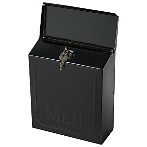 ARCHITECTURAL MAILBOXES Townhouse Vertical Small Capacity, Galvanized Steel Wall Mount Mailbox, 4.1 x 8.6 x 10.1 inches, Black