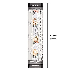 LeZakaa Silver Wrapping Paper Roll - Mini Roll - Flower & Love and Ring with Metallic Foil Design for Wedding, Engagement,Bridal Shower - 17 x 120 inches, 3 Rolls (42.5 sq.ft.ttl.)