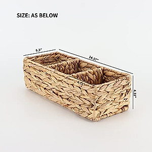 YAHUAN Woven Water Hyacinth Storage Basket Divided Basket with 3-Section Wicker Baskets for Shelves,Handwoven Desk Baskets for Pantry, Coffee Bar, Shelves (Water Hyacinth)