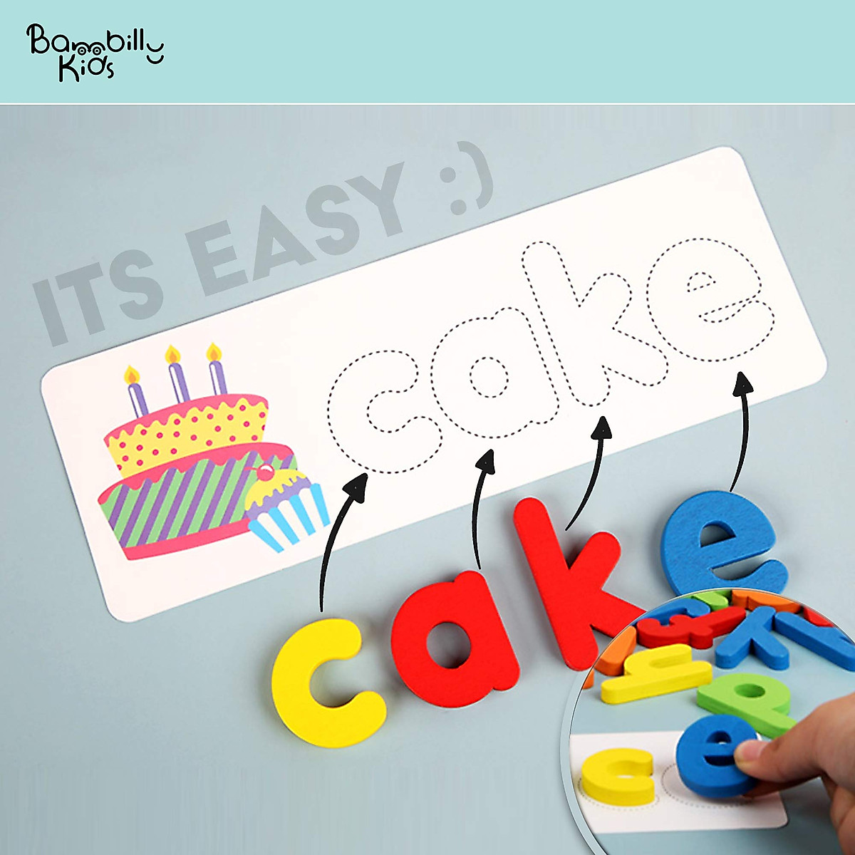 See and spell learning toy, spelling game, kids educational toys, learning game, matching letter game, wooden alphabet letters and flash cards, fun learning activity for preschool kids, play and learn