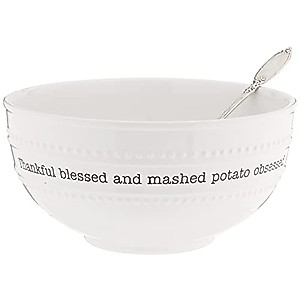Mud Pie Farmhouse Mashed Potato Serving Bowl and Spoon Set, White