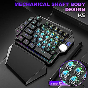 FELICON RGB Gaming Half Keyboard with Detachable Wrist Rest, 39 Programmable Keys Multimedia Knob Professional Rainbow Backlight Mechanical Gaming Keypad Compatible with PC/Xbox/PS4
