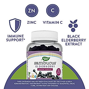 Nature’s Way Sambucus Elderberry Gummies for Kids, Immune Support Gummies*, with Vitamin C and Zinc, Delicious Berry Flavor, 60 Gummies