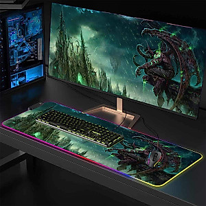 RGB Professional Gaming Mouse Pad for Illidan Stormrage,Mousepad with 12 Lighting Modes & Anti-Skid Rubber Base,Large Laptop Desk Pad,Computer Keyboard and Mouse Combo Pads Mouse Mat 35.4x15.7 inch