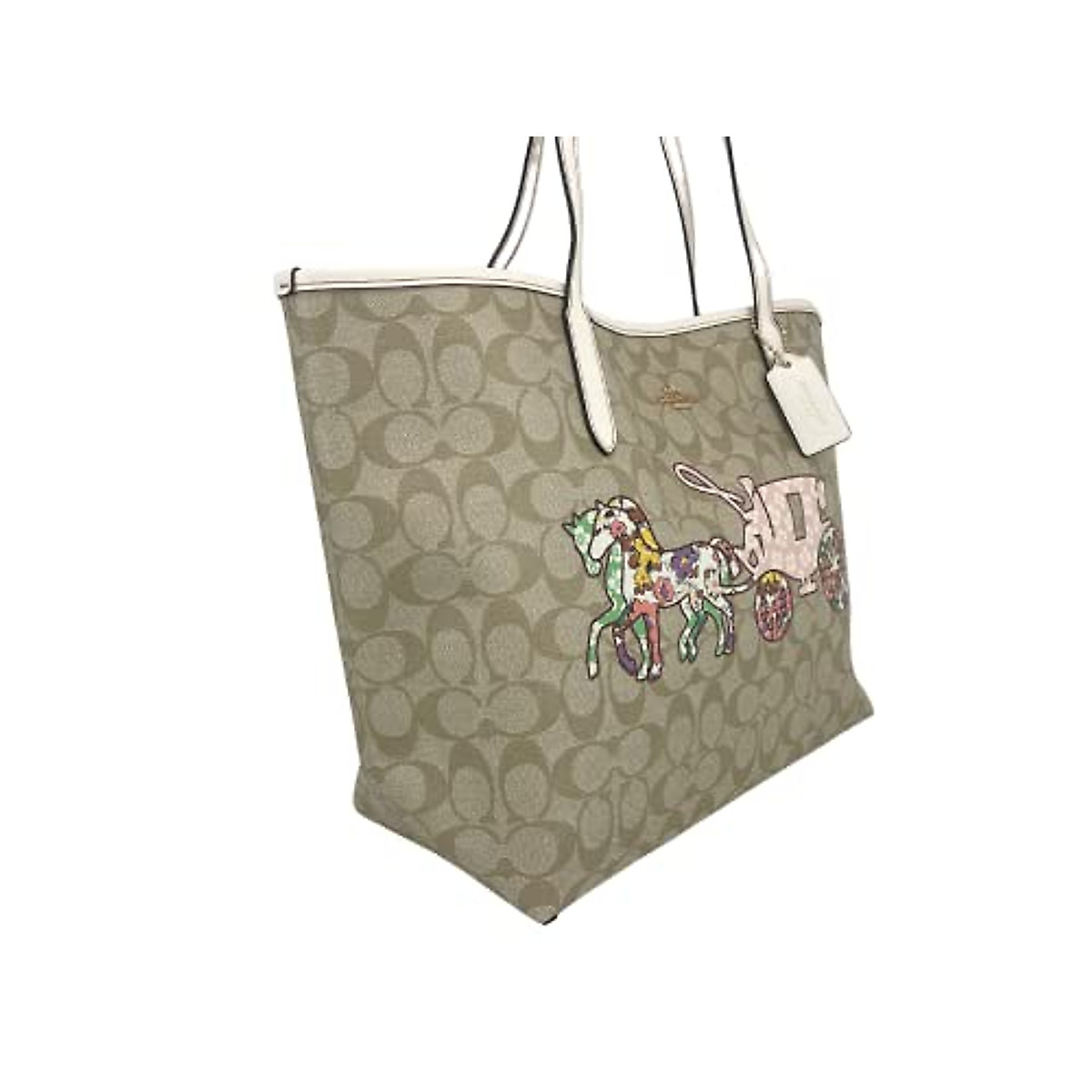 Coach City Tote In Signature Canvas With Horse And Carriage Patchwork Graphic in Gold/Light Khaki Multi