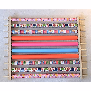 Storage Station, Organizer, Dispensing Rack for Gift Wrapping Paper, Ribbons, Cellophane, Vinyl Rolls, Paper & Other Arts & Crafts Items. Holds 10 Rows. Adjustable Width. Easy Wall Mount. Hardware Included.