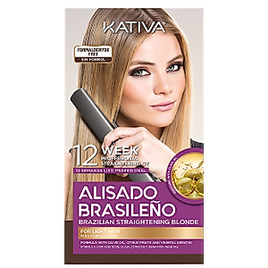 Kativa Brazilian Straightening Blonde Kit, 12 Weeks of Home Use Professional Straightening, with Olive Oil, Citrus Fruits and Keratin, for Straighter, Softer and Shinier Light-Coloured Hair