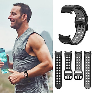 Threeeggs No Gap Band for Samsung Galaxy Watch 7 6 5 4, 20mm Quick Release Replacement Bands for 5 Pro Band 45mm/ 4 Classic 46mm 42mm Soft Sports Strap Wristband for Women Men (Black-Gray)