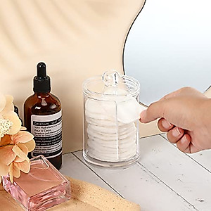 4 Pcs Cotton Swab Holder Dispenser Plastic Apothecary Jar Set Square Bathroom Organizer Floss Picks Container Bathroom Canisters Vanity Makeup Organizer with Lid for Cotton Round Pads Storage