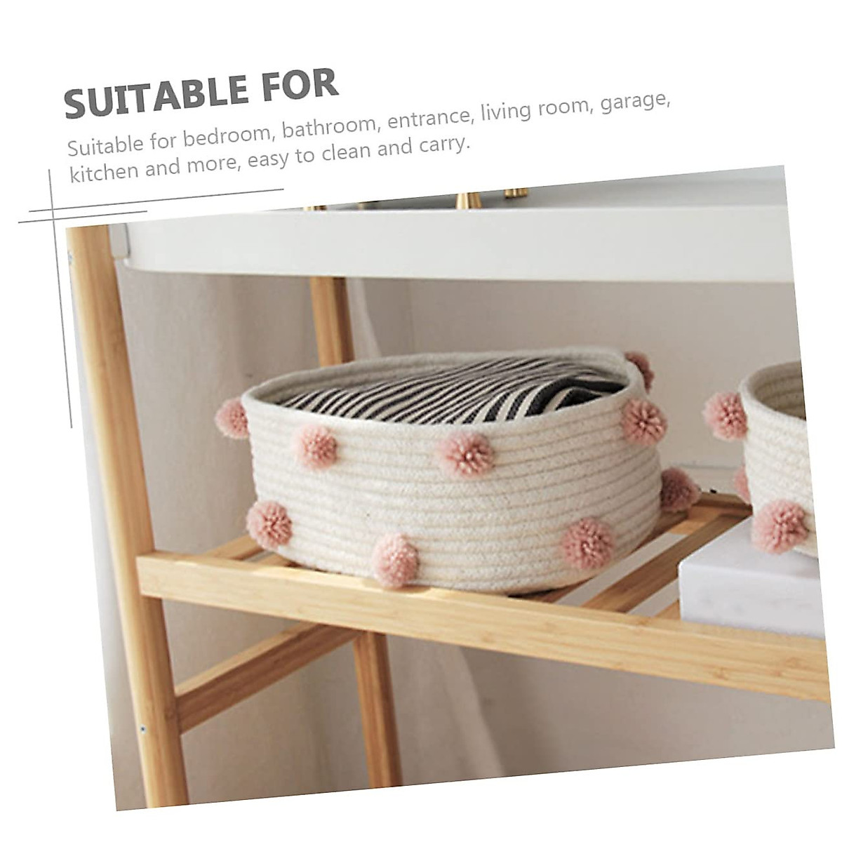 CHILDWEET Woven Hamper Storage Basket Cotton Rope Organizer Cotton Rope Key Tray Rope Woven Basket Storage Bins for Clothes Storage Bin Cotton Woven Container Manual Baby Cotton Makeup Box