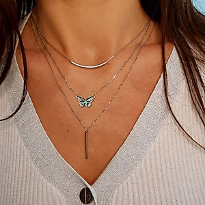 PRAYMOS 925 Sterling Silver Butterfly Necklace Women Abalone Shell Aesthetic Jewelry 20in Chain