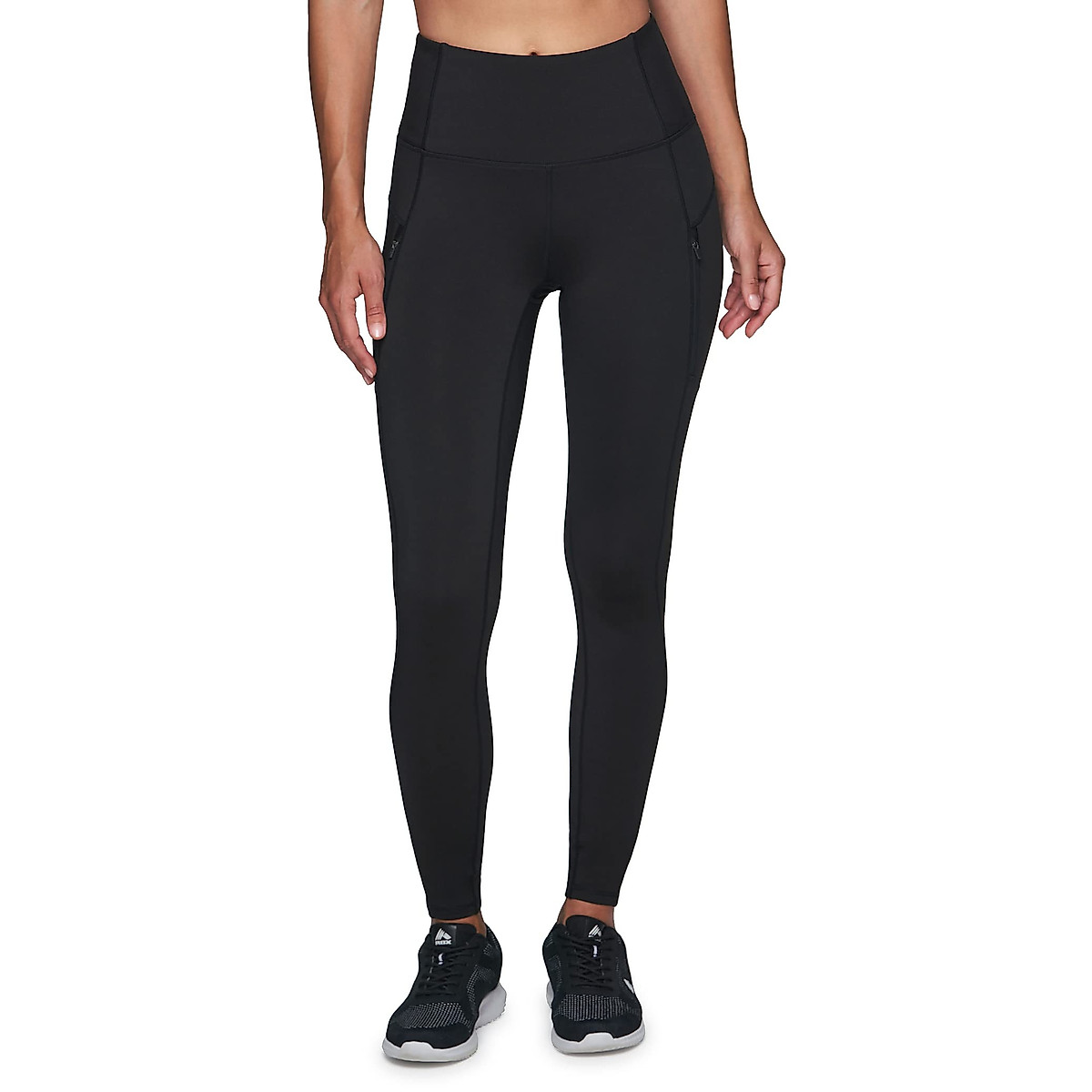 RBX Women's Fleece Lined Legging with Zip Pockets Full Length Outdoor Fleece Legging Zipper Pocket Solid Black S