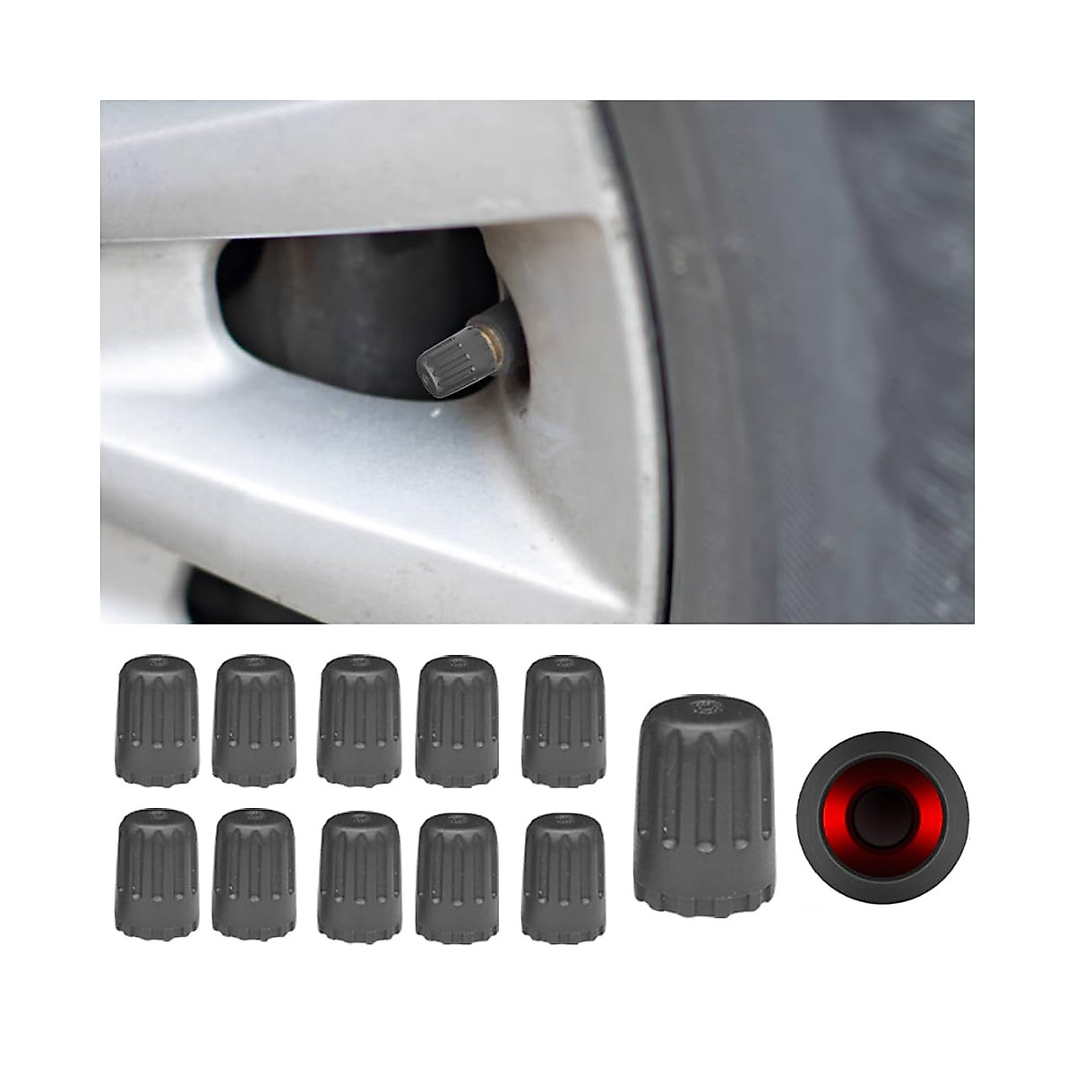 BELOMI Tire Valve Stem Long Caps, 12 Pcs Black Plastic Wheel Valve Stem Covers, Leak-Proof and Dust-Proof, Universal Car Tire Air Valve Caps Replacement for SUV, Truck, Bike and Motorcycle (Style3)