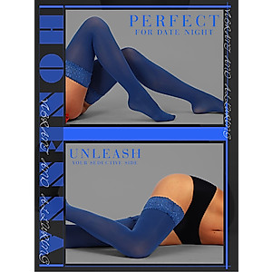 HONENNA Semi Sheer Stay Up Lingerie Thigh High Stockings Lace Top Size A-F, 1-2 Pairs