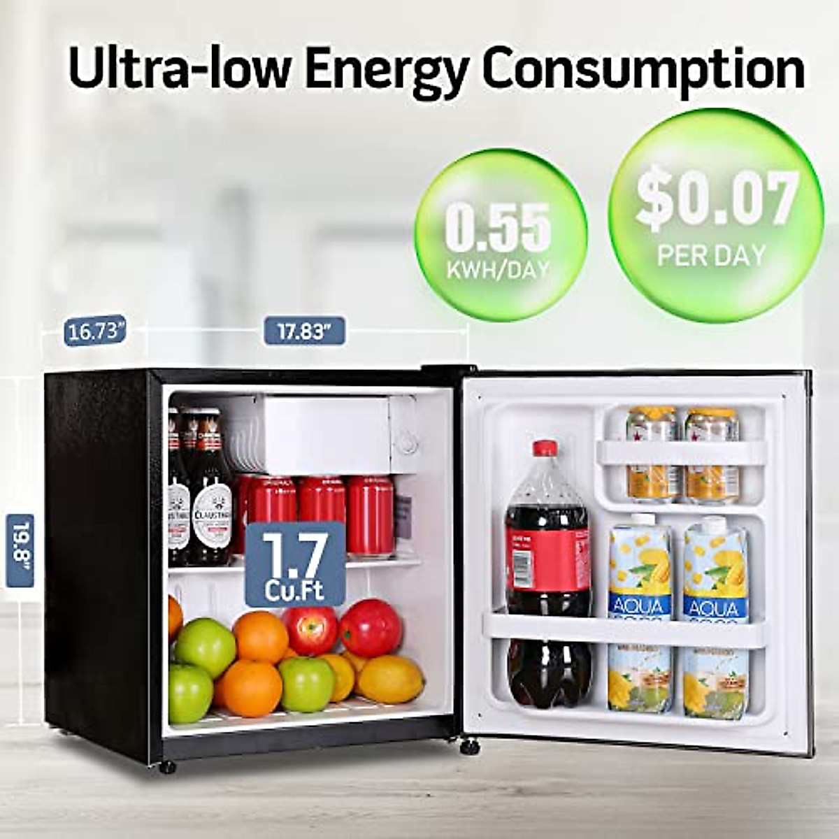 Frestec 1.6 Cu.Ft Mini Fridge for Bedroom, Mini Refrigerator with freezer, Dorm Fridge with Freezer, Reversible Door Perfect for Room and Office, Adjustable Temperature(without Handle, Silver)