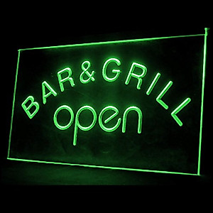 110023 Bar & Grill Open Cafe BBQ Restaurant Shop Store Display LED Light Neon Sign (21.5" X 12", 16 Colors By Remote)