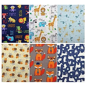 Fat Quarter Quilting Cotton Fabric Bundle Set of 6 Animals