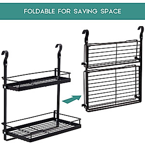 EZOWare Kitchen Wall Mount Utensil Holder Organizer Set, 23.6" Hanging Rail Rod, 2 Tier Foldable Spice Rack and 5 S Hooks for Hanging Spices, Condiments Pots, Pans, Lids, Utensils - Black