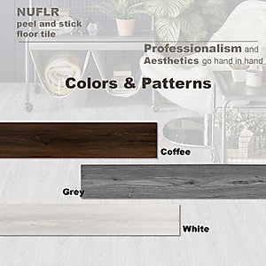 NUFLR Peel and Stick Floor Tile, Vinyl Flooring Natural Grey Wood, Easy to Install and Removable for Update Bathroom Kitchen RV (6 X 35In, 10 PCS)……