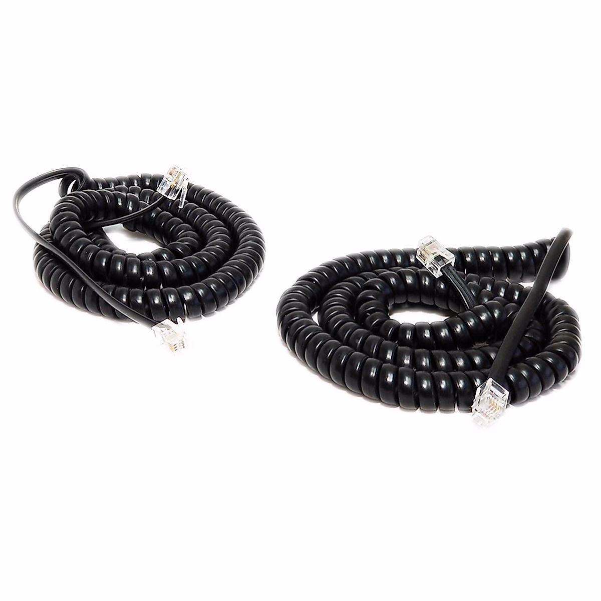 iMBAPrice (Pack of 2 Black Coiled Telephone Phone Handset Cable Cord, Coiled Length 3 to 12 feet Uncoiled (Value Pack)