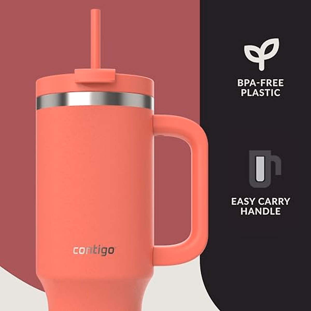 Contigo Streeterville Tumbler 1200ml with Handle | Stainless Steel Vacuum Insulated Water Bottle with Straw and Lid | Cold for 29 Hours | Travel Mug | Thermal Flask | BPA Free