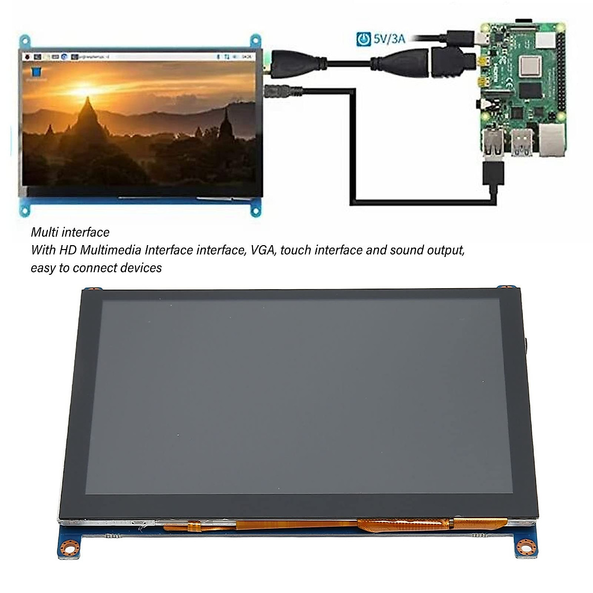 Zunate RasPi Touchscreen Monitor, 5 Inch 800x480 Portable Monitor Capacitive, HDMI Input, External Display Compatible with Ras Pi, Computer Secondary Screen