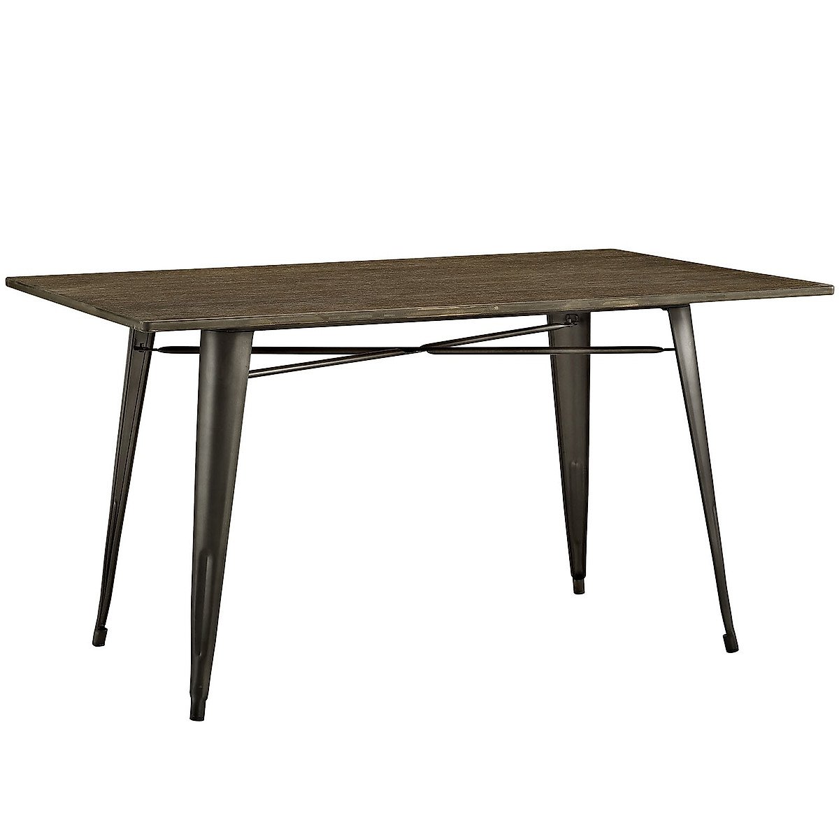 Modway Alacrity 59" Rustic Modern Farmhouse Wood Rectangle Dining Table with Steel Legs in Brown