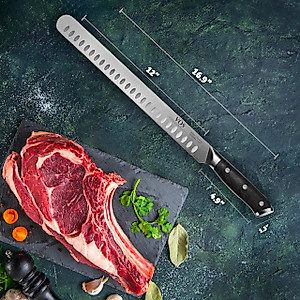 Vos 12'' Carving & Brisket Knife - Razor Sharp German Steel Butcher & Slicing Knife with Ergonomic Handle - Perfect for Meat, Bread, Cheese - Gift Box Included - BBQ & Kitchen Essential