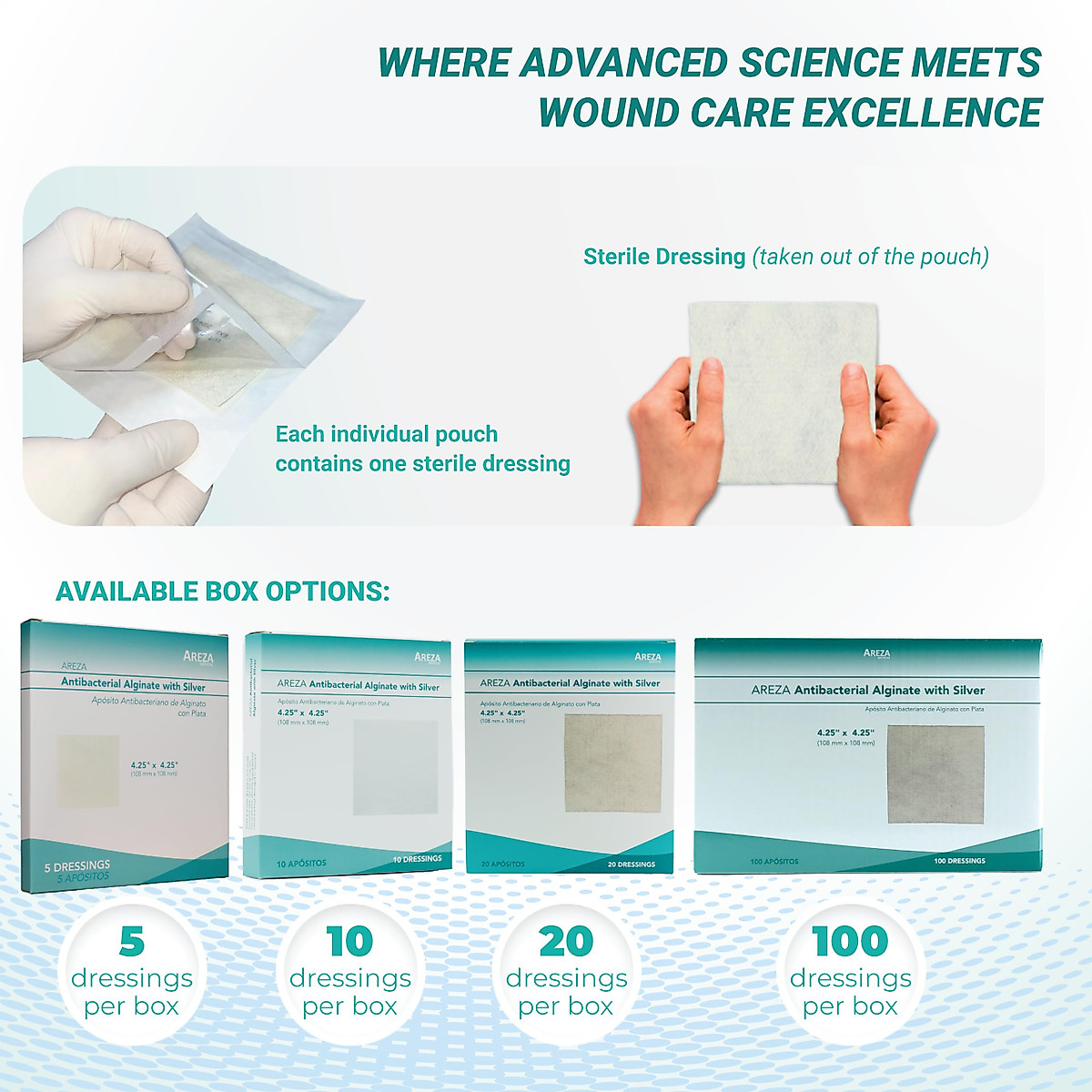 Silver Alginate (Antibacterial Alginate with Silver) 4.25"x4.25" Sterile; 5 Wound Dressings Per Box (1) (4.25" X 4.25") (1) Areza Medical