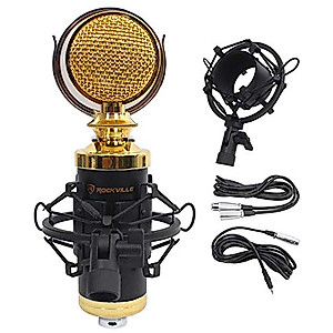 Rockville RCM02 Pro Studio Recording Condenser Microphone Mic+Metal Shock Mount, Black