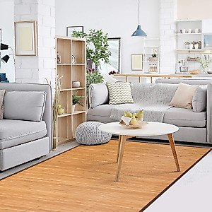 HAPPYGRILL Bamboo Area Rug, 5' x 8' Floor Carpet, Floor Mat with Anti-Slip Backing, Easy Care,Indoor Roll-up Runner Rug for Bedroom, Living Room, Entryway