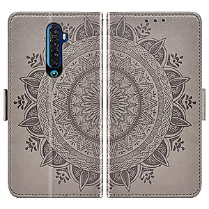 Asuwish Compatible with Oppo Reno 2 Wallet Case and Tempered Glass Screen Protector Credit Card Holder Flip Purse Accessories Wrist Strap Stand Folio Cell Phone Cover for Reno2 2019 Women Men Grey