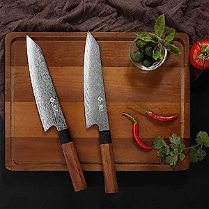 BGT Kiritsuke Chef Knife, 8 inch Damascus Kitchen Knife, Japanese 67 Layer High Grade VG-10 Damascus Steel Chef Knife with Ebony Wood Handle, with Gift Box.