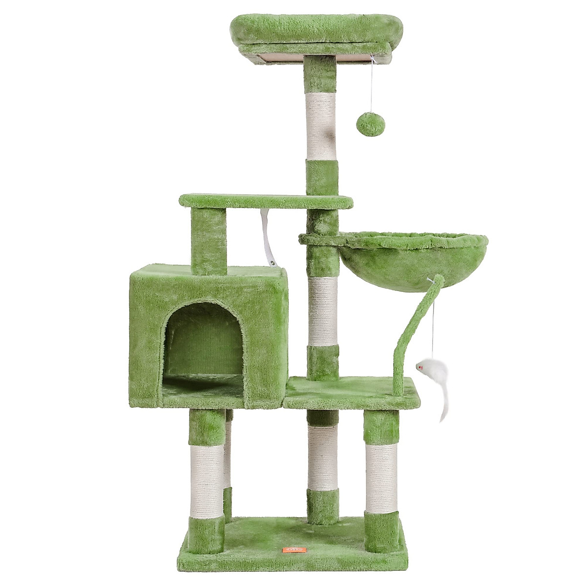 Heybly Cat Tree with Toy, Cat Tower condo for Indoor Cats, Cat House with Padded Plush Perch, Cozy Hammock and Sisal Scratching Posts, Green HCT004GR