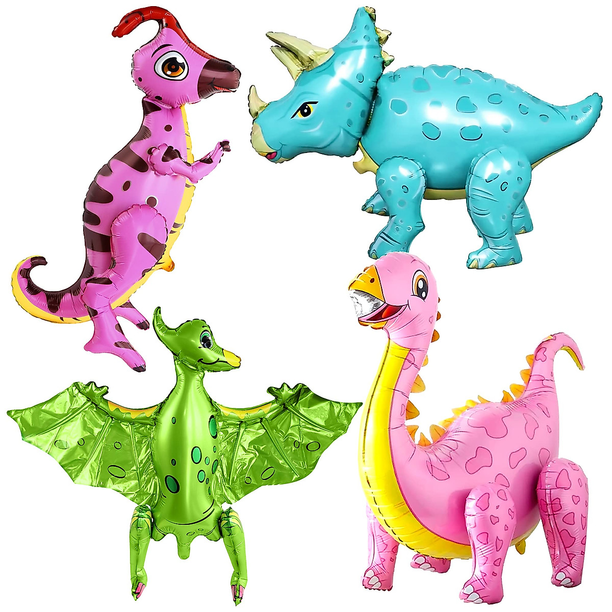 KatchOn, Large Pink Dinosaur Balloons for Birthday Party - Pack of 4 | Pastel Dino Balloons for Dinosaur Party Decorations | Dinosaur Birthday Party Supplies | Three Rex Birthday Decorations Girl