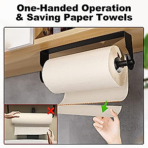 Paper Towel Holder Under Cabinet, MYLOLF Single Hand Operable Wall Mount Paper Towel Rack with Damping Effect, Self-Adhesive or Drilling Screw Paper Towel Roll Holder for Kitchen, Bathroom (Black)