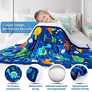 Sivio Sherpa Fleece Weighted Blanket, 5lbs Blue Dinosaur, Ultra Soft and Cozy Heavy Blanket, 36x48 Inch