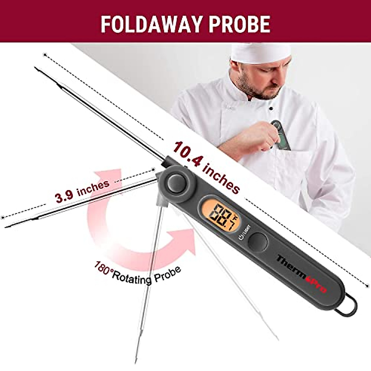 ThermoPro TP03B Digital Instant Read Meat Thermometer Kitchen Cooking Food Candy Thermometer with Backlight and Magnet for Oil Deep Fry BBQ Grill Smoker Oven Thermometer