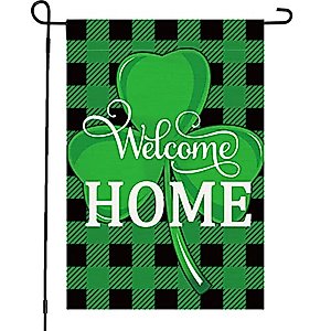 Saint Patricks Shamrock Day Garden Flag 12 x 18 Green Shamrock Holiday Outside Buffalo Plaid Flag Saint Patty Day Decorative Vertical Double Sided Burlap Welcome Signs Outdoor Plaid Spring Flag