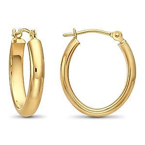 14k Gold Small Oval Polished Hoop Earrings (0.7 inch Diameter) (yellow-gold)…