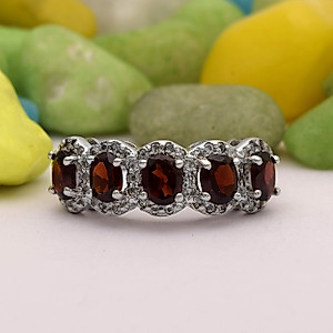 Shine Jewel Cluster Ring 2.50 Ctw Red Garnet Gemstone Women Wedding 925 Fine Silver Ring (8.5)