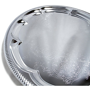 Maro Megastore (Pack of 4) 18.1 inch x 13.3 inch Traditional Oval Floral Pattern Engraved Catering Chrome Plated Serving Plate Mirror Tray Platter Metal Tableware Holiday Party Large T225-4PK