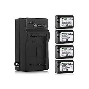 Powerextra Battery (4-Pack) and Charger for Sony NP-FW50 and Sony ZV-E10, Alpha a6500, Alpha a6300, Alpha a6000, Alpha a7 II, Alpha a7R II, Alpha a7S II, Alpha a5000, Alpha a5100 Digital Camera