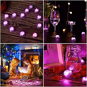 IMAGE Submersible LED Lights, 12 PCS LED Submersible Tea Lights Waterproof Floral Decoration Party Tea Lights, Battery Operated Flameless Tea Lights for Party, Wedding, Garden and Bath Pink