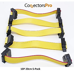 Connectors Pro Pc Accessories 5-Pack 8" 20cm F/F IDC 2x5 10P Yellow Flat Ribbon Cable, 7 Inches 18cm Net Length with 2.54mm 0.1" Pitch FC 10 Pins Female to Female (10P-20cm-5PK)