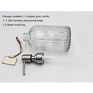 Funly mee Bathroom and Kitchen Clear Glass Soap Dispenser with Vertical Stripe - 16 Oz, 304 Rustproof Stainless Steel Pump, Refillable Liquid Glass Soap Dispenser for Hand Soap, Dish Soap (Clear)