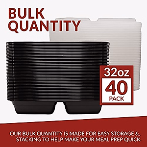 Reli. Meal Prep Containers, 32 oz. | 40 Pack | 3 Compartment Food Container w/Lids| Microwavable Food Storage Containers/To Go | Black Reusable Bento Box/Lunch Box Containers for Food/Meal Prep